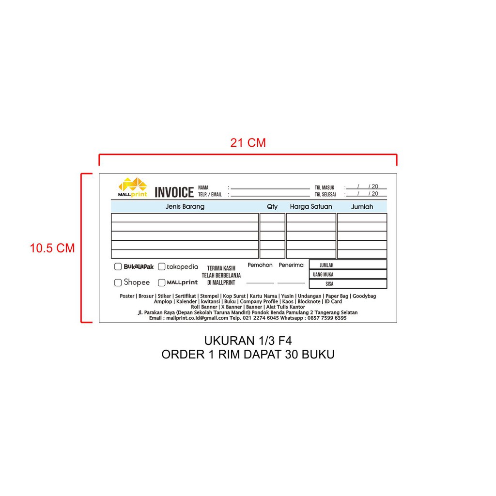 Jual Cetak Custom Nota Kwitansi Invoice Surat Jalan 4 Rangkap | Shopee ...