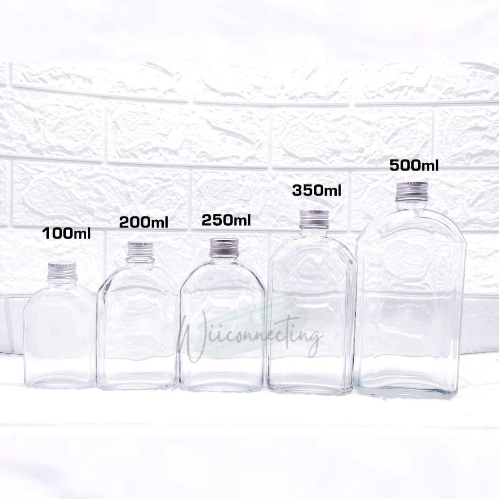 Jual BOTOL KACA POLOS GEPENG Glass Bottle Beverage Kopi Jus Susu Whisky ...