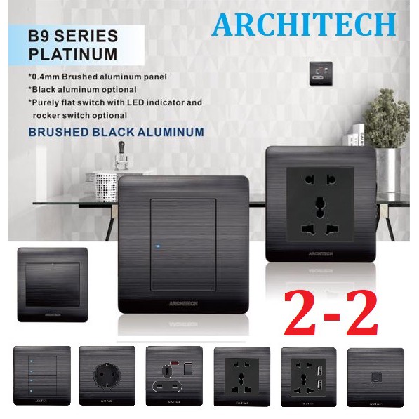 Jual [SJ] SAKLAR ARCHITECH STOP KONTAK PLATINUM BLACK B9 ARCHITECH ...
