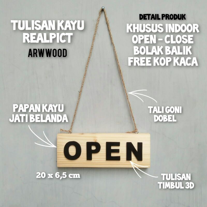 Jual OPEN CLOSE TULISAN KAYU JATI BELANDA NATURAL PERLENGKAPAN TOKO ...