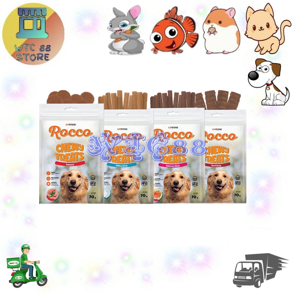Jual snack anjing ROCCO CHEWY TREATS SALAMI / MILKY / BEEF / SALMON ...