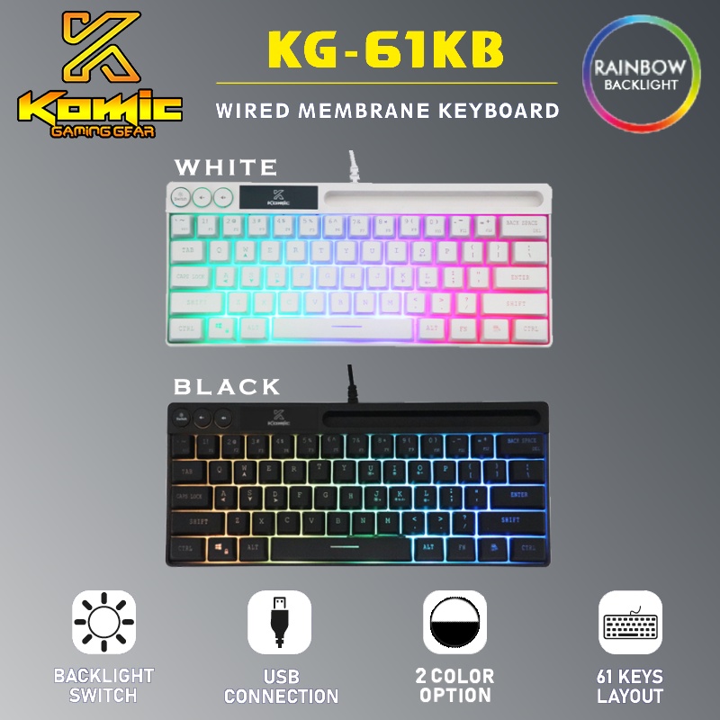 Jual Komic Gaming Keyboard 61% Wired Membrane Rainbow Backlight KG-61KB ...