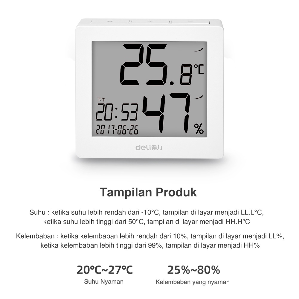 Jual Deli Thermometer Elektrik dengan Jam Digital dan Hygrometer ...