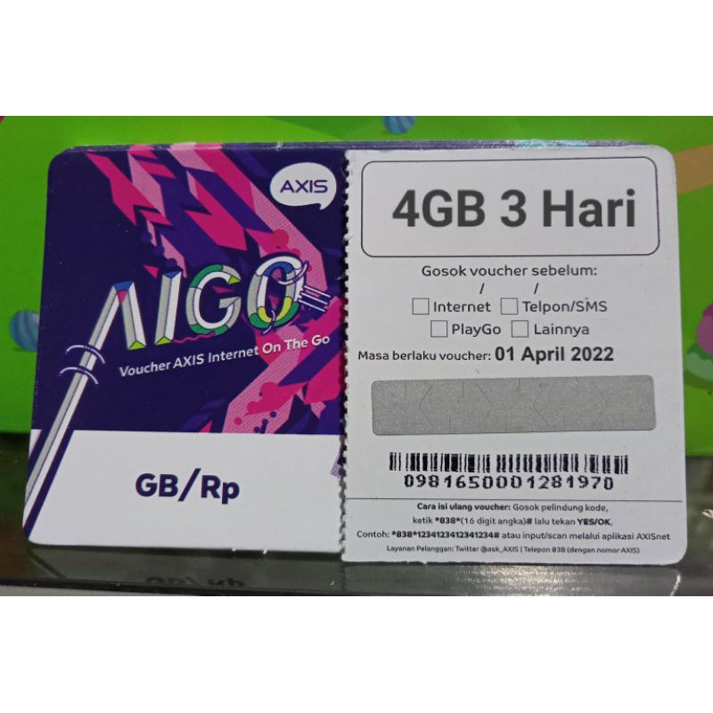 Jual Voucher Axis Aigo Super Mini 4GB 3 Hari Nasional | Shopee Indonesia