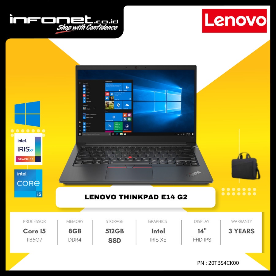 Jual LENOVO THINKPAD E14 G2 I5 1135G7 8GB 512GB SSD INTEGRATED GRAPHICS ...