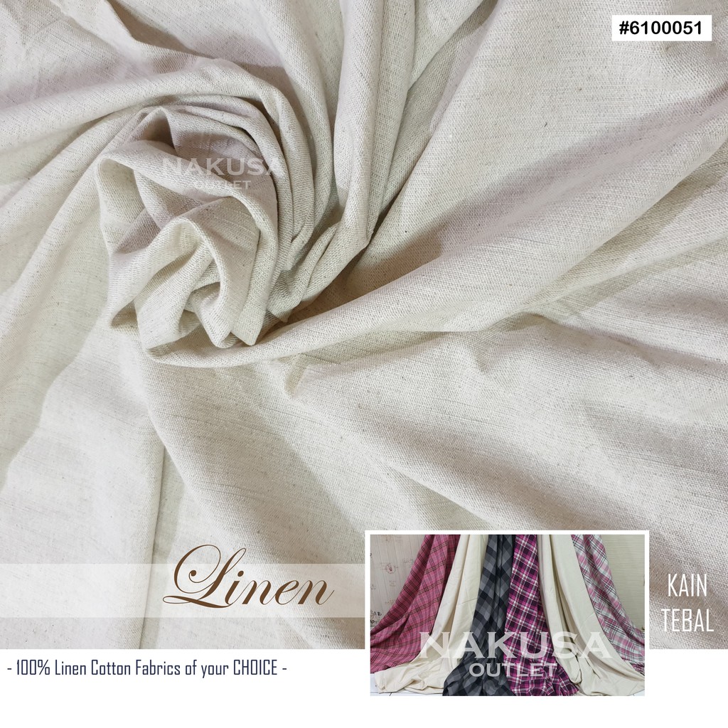 Kain Linen 20s Premium Motif Plain Warna Natural (Natural Colour) 01A ...