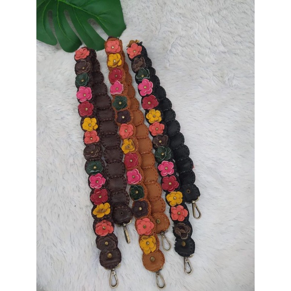 Jual Long Strap Tas Kulit Asli Flower Multi Color | Tali Panjang Tas ...
