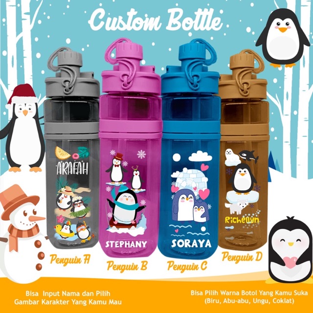 Jual botol minum custom shaun the sheep/ultraman/penguin/one piece | Shopee Indonesia