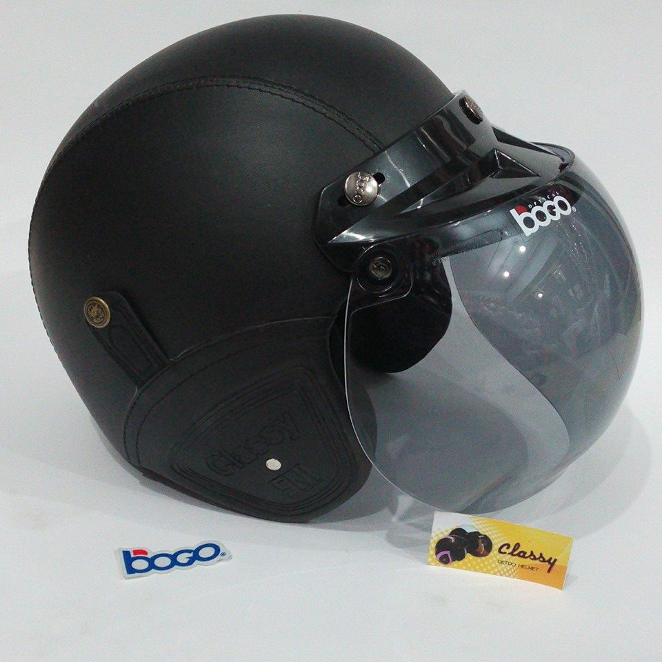 Helm Bogo Retro Dewasa Kulit Sni Warna Full Black Hitam Polos Klasik ...