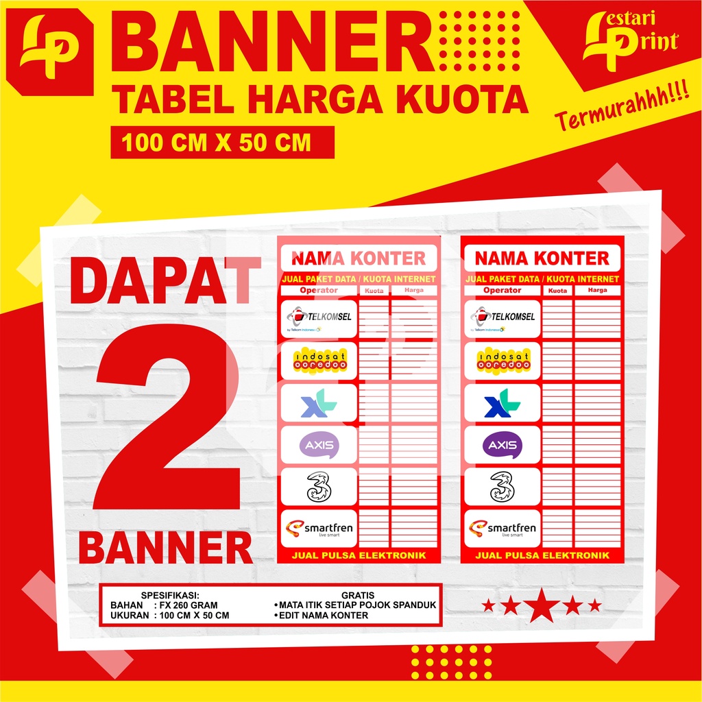Jual JUALAN SPANDUK KONTER PULSA BANNER TABEL HARGA KUOTA - UKURAN ...
