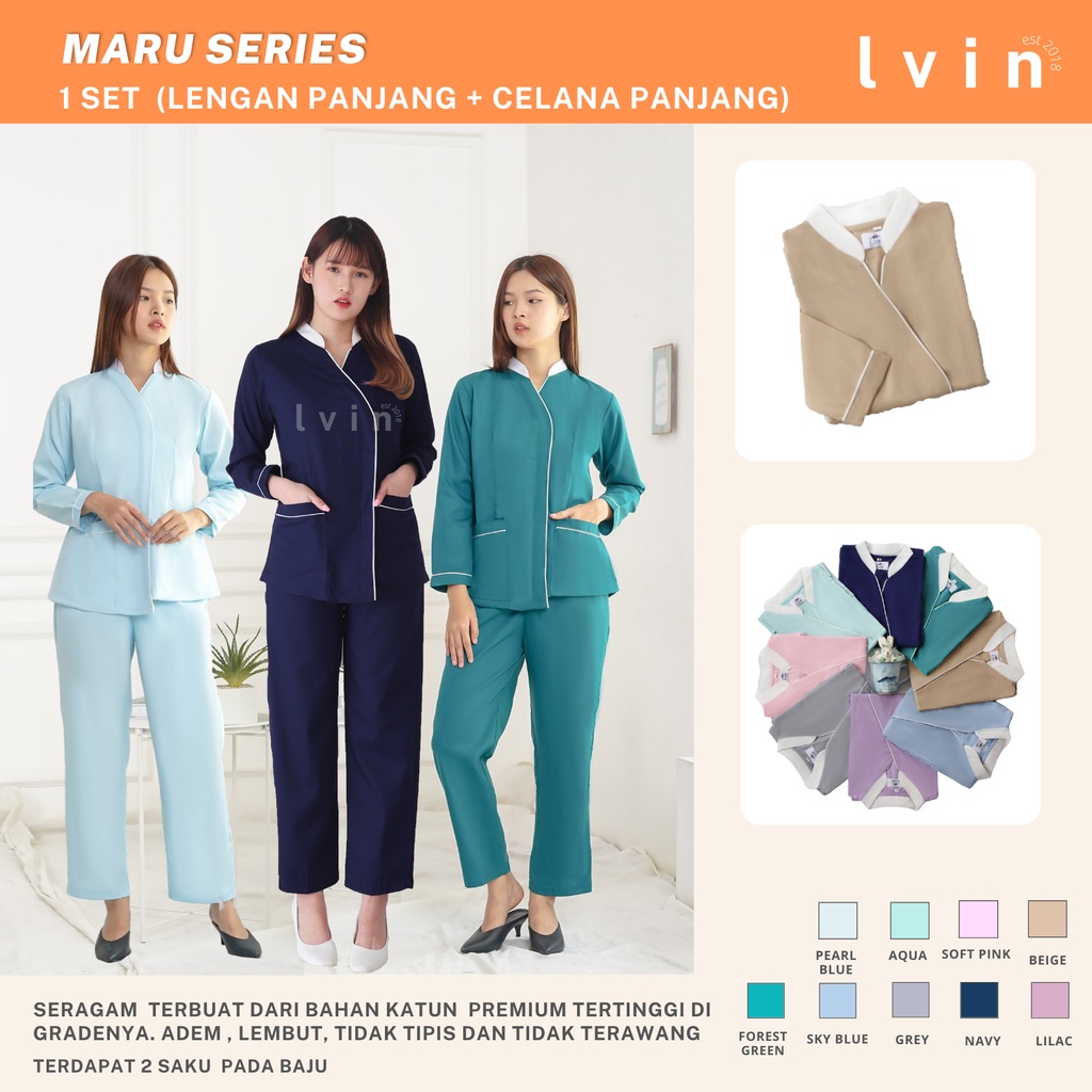 Jual Baju Suster Lengan Panjang Maru series / Baju Seragam Suster ...