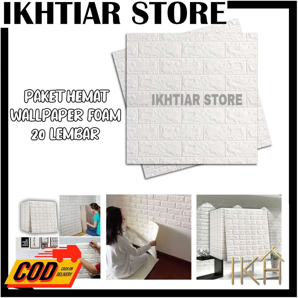 Jual Paket 20 Lembar Wallpaper Sticker Dinding 3D Foam Motif Batu Bata ...