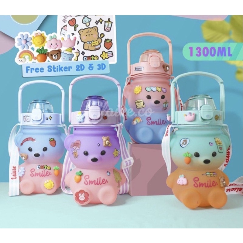 Jual Botol Motivasi Gemoy Viral Boneka Beruang 1300ml 1,3L Lucu viral ...