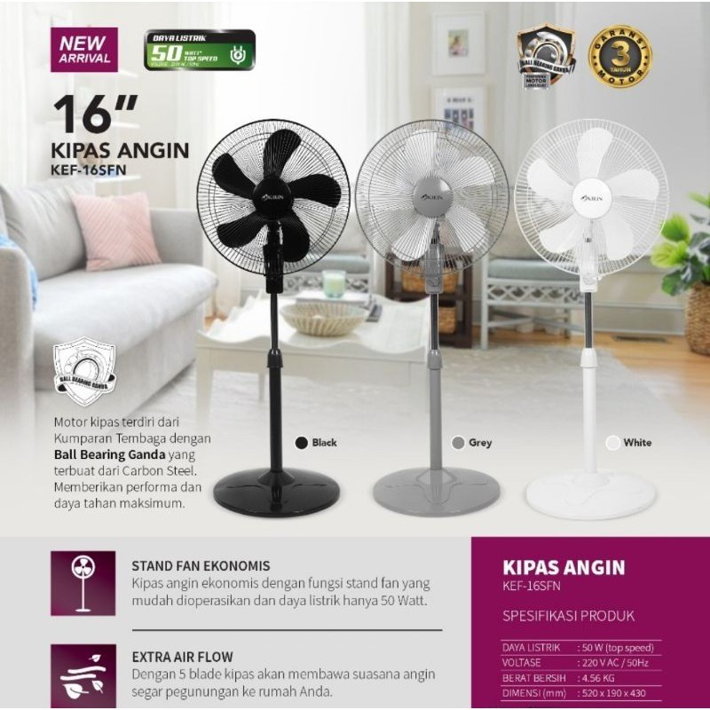 Jual KIRIN Kipas Angin Stand Fan 16 Inch KEF 16 SFN BGW - Warna Random | Shopee Indonesia