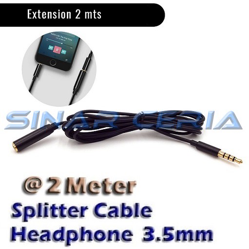 Jual Kabel Perpanjangan Audio Aux Extension @2 Meter 3 Line Jack Mic Headset 3.5mm Male to ...