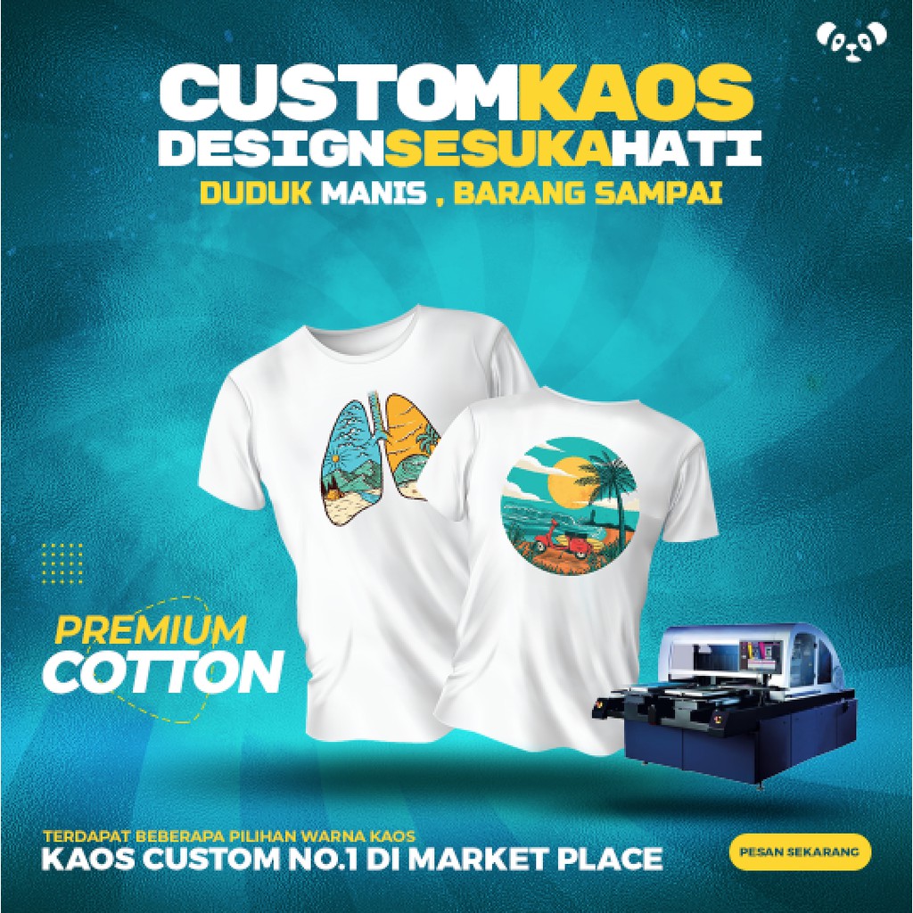 Jual Kaos Custom Sablon Satuan DTF - PREMIUM COTTON - PANDABOO | Shopee Indonesia