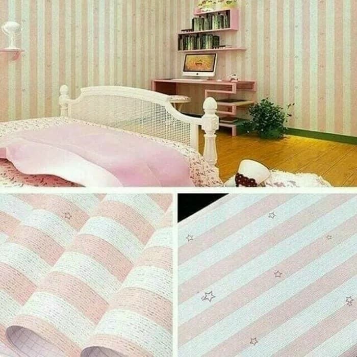 Jual Wallpaper Salur Bintang Pink Wallpaper Dinding 10m X 45cm