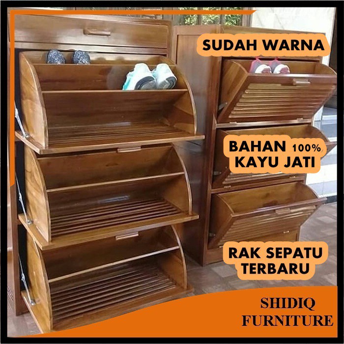Rak Sepatu Tertutup Kayu 3 Susun Dengan Model Minimalis Menggunakan ...