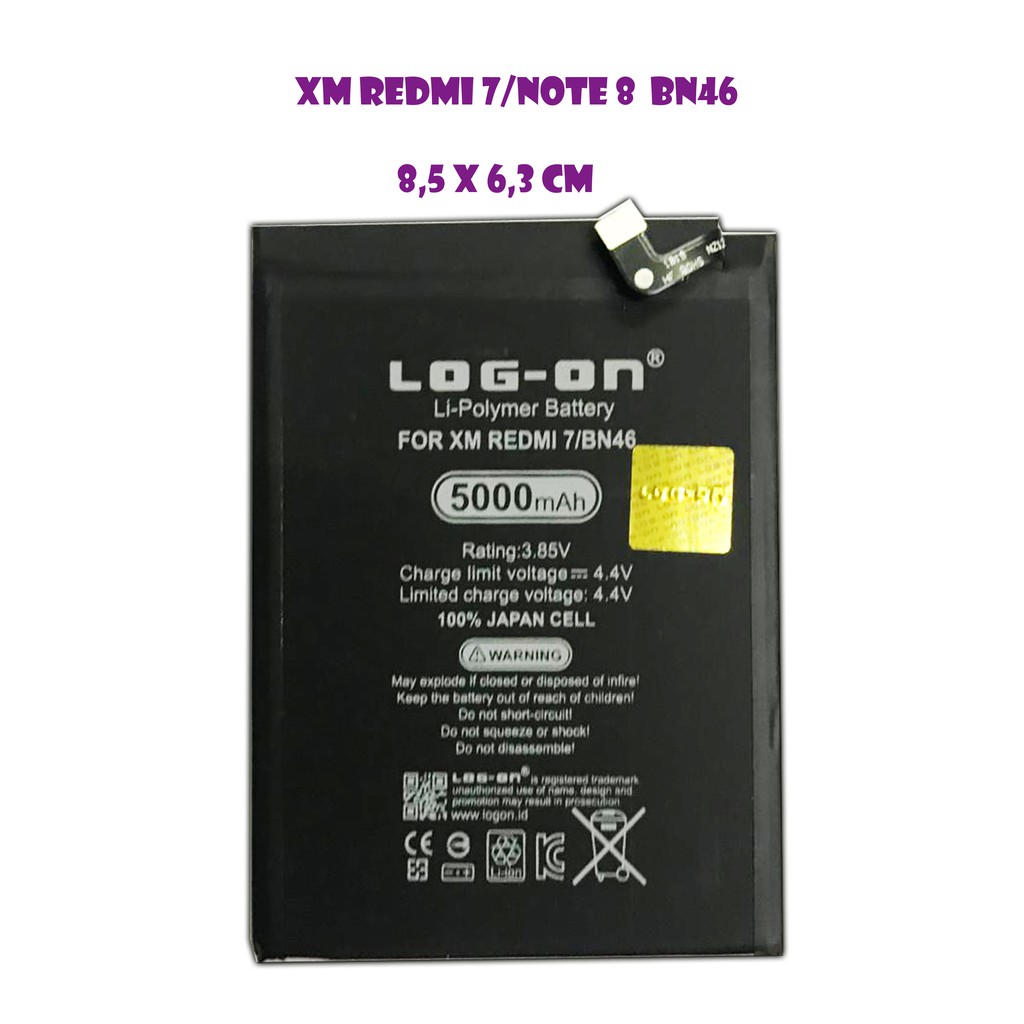 BATERAI XIAOMI REDMI 7/NOTE 8/BN46 LOG-ON | Shopee Indonesia