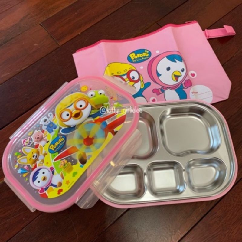 Jual Lunch box pororo petty happy meal stainless steel set pink blue ...