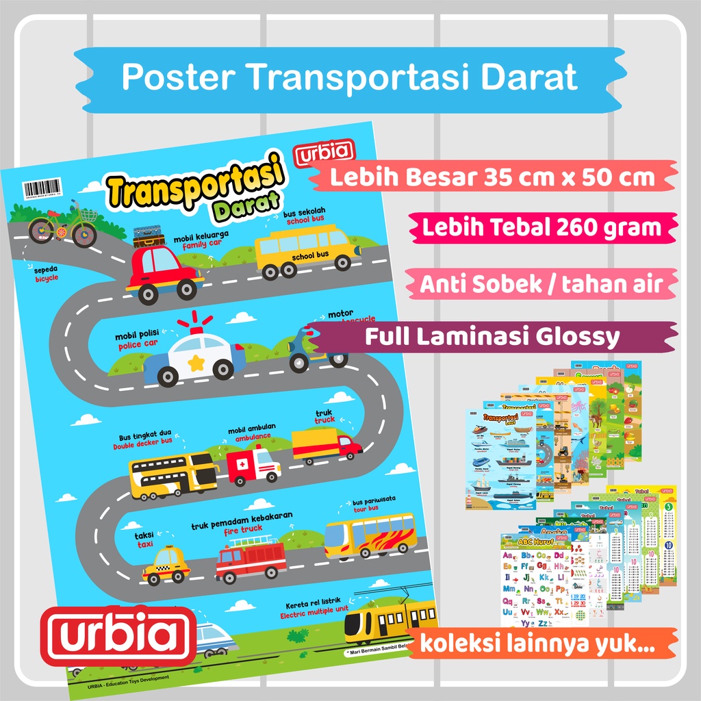 Jual [POSTER TRANSPORTASI DARAT] - URBIA Poster Edukasi Anak PAUD TK SD ...
