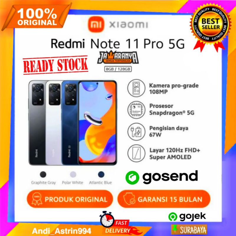 Jual XIAOMI REDMI NOTE 11 PRO 5G 8/128GB SEGEL GARANSI RESMI (NO REPACK ...