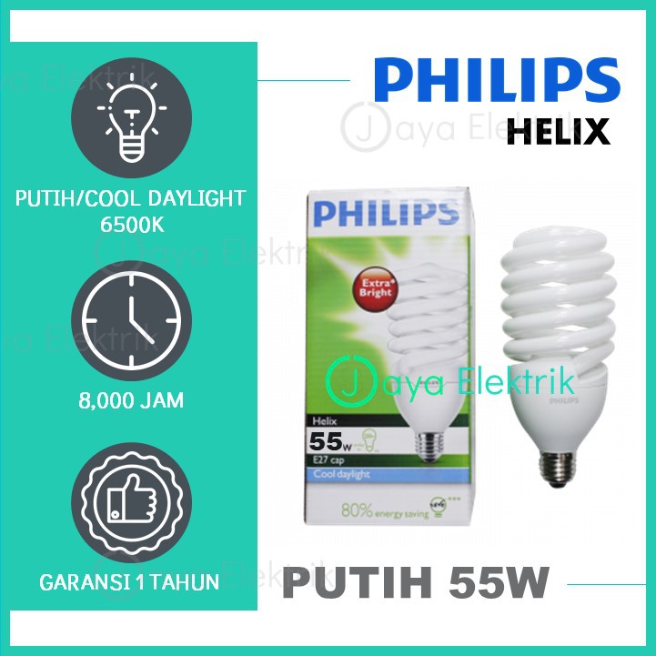 Jual Lampu Philips Helix 55W 55 Watt Putih E27 - Lampu Spiral Tornado 55 W 55Watt Hemat Energi ...