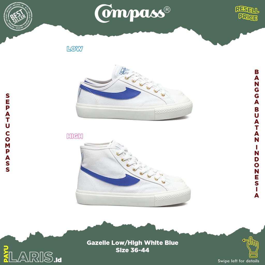 Jual Sepatu Compass Gazelle Low/High White Blue (ORIGINAL) | Shopee ...