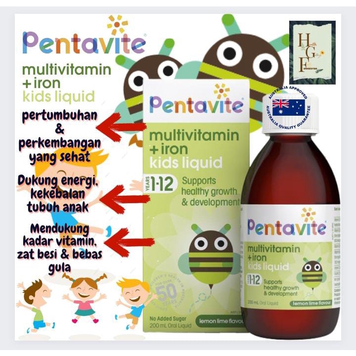 Jual Pentavite multivitamin + iron kids liquid 200ml | Shopee Indonesia
