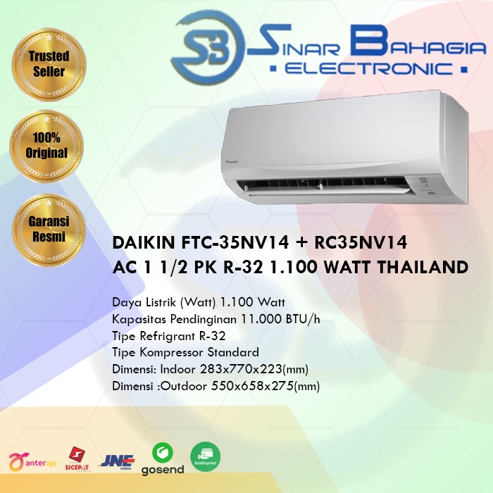 Jual DAIKIN FTC-35NV14 + RC35NV14 AC 1 1/2 PK R-32 1.100 WATT THAILAND ...