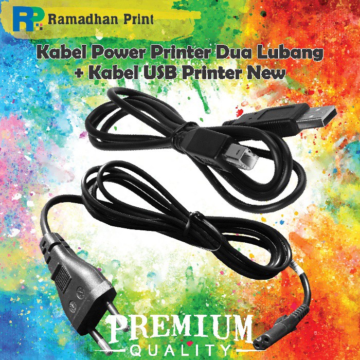 Paket Kabel Power Printer Canon HP Epson 2 Lubang & Kabel USB Computer ...