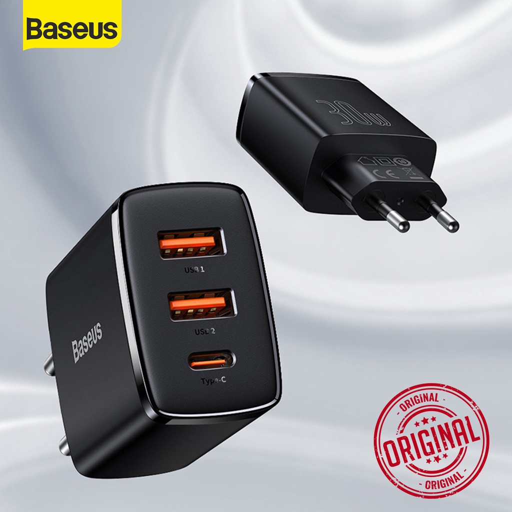 Jual BASEUS Kepala Charger 30W 2Port USB + 1Type-C Quick Charger - CCXJ ...