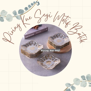 Jual Piring kue segi motif batik gold isi 12 / Lepek kue keramik ...