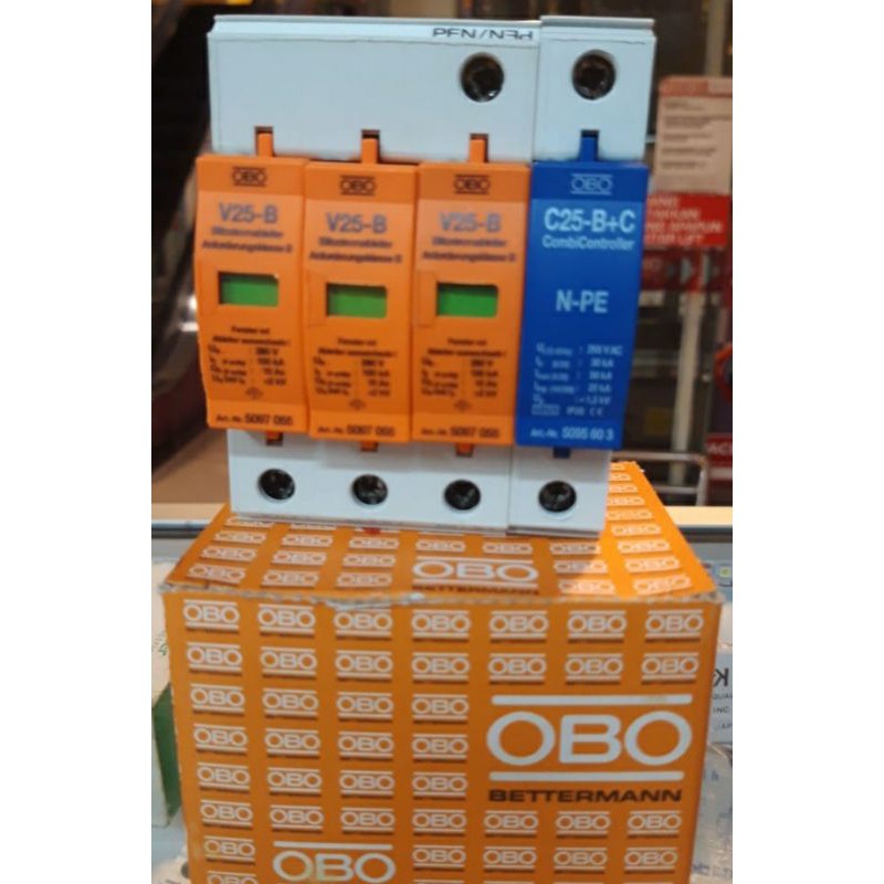 Jual Surge arrester OBO V25-B 3P 280V AC NPE 100KA Penangkal Petir OBO ...
