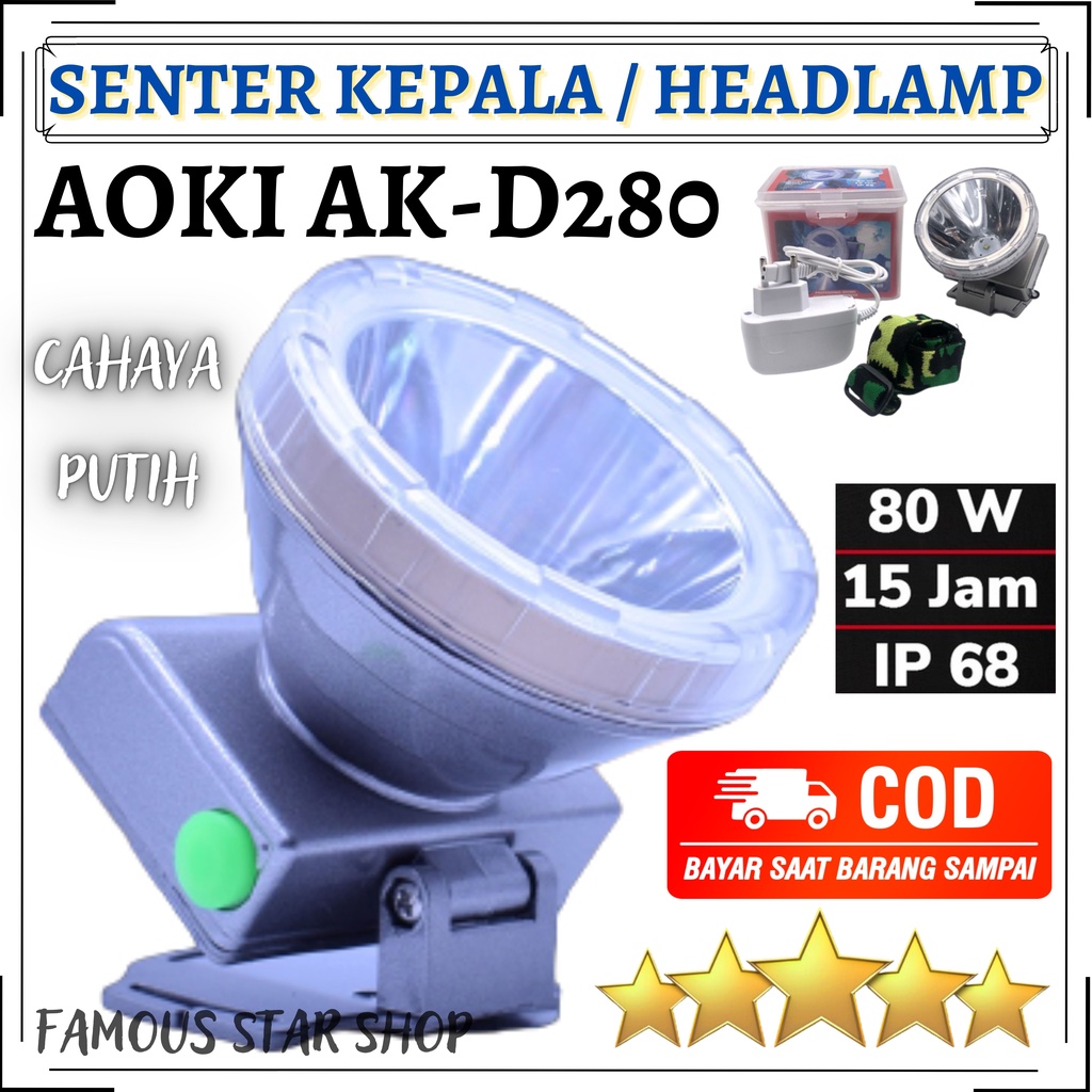 Jual Senter Kepala Selam / Diving AOKI AK-D280 80w 80 Watt Super Led Baterai Lithium 5000mAh ...