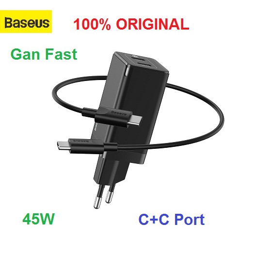 Jual Baseus Gan Mini Quick Fast Charger C+C 45W EU Original | Shopee ...