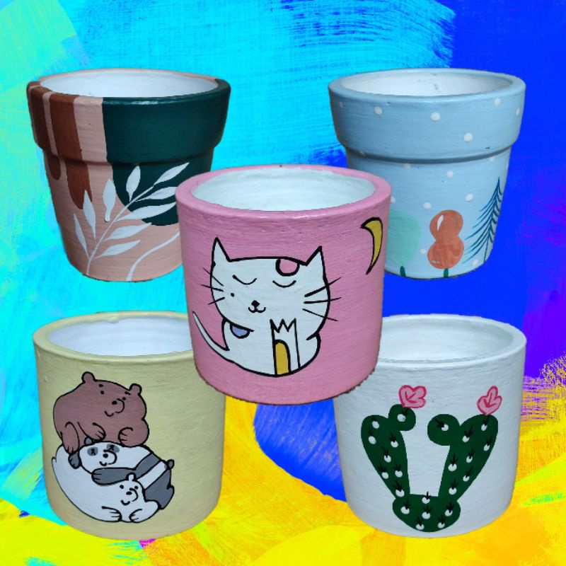 Jual Pot Terracotta Lukis 10cm / Pot gerabah kaktus / Pot tanah liat ...