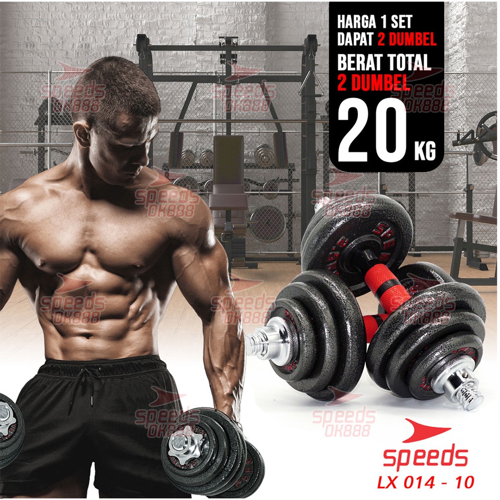 Jual SPEEDS Dumbell/Barbel Set 20Kg Tiang Latihan Angkat Beban Besi ...