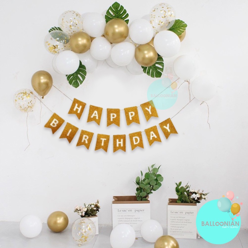 Jual GLITTER GOLD BANNER DECORATION SET/DEKORASI ULANG TAHUN/BALON ...