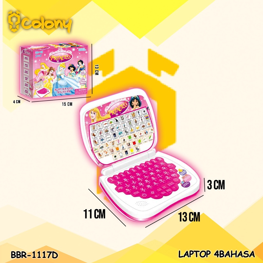 Jual BRO1117 PRINCESS Mainan Leptop Laptop 4 Bahasa PINK Alat Bantu ...