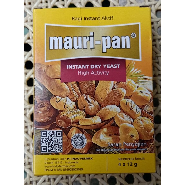 Jual ragi instant aktif/instant dry yeast high aktivity mauri-pan 4x12 ...