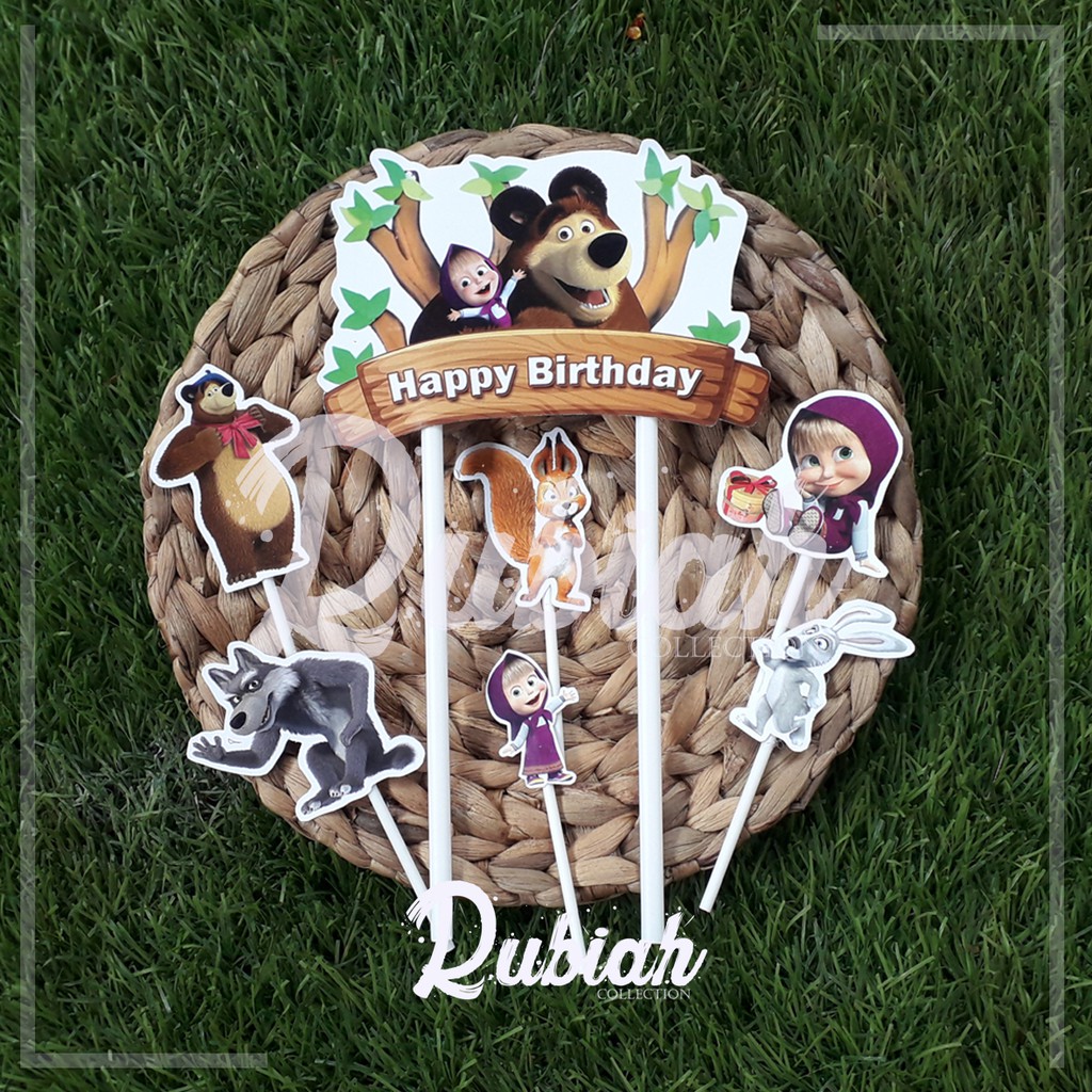 Jual Custom Nama/ Foto / Toppercake Karakter Marsya & The Bear / Hiasan ...
