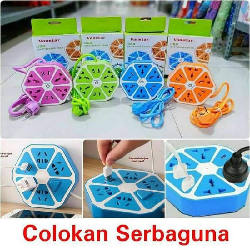 Jual STOP KONTAK USB HEXAGON SOCkET + 4 USB & 2 USB COLOKAN LISTRIK ...