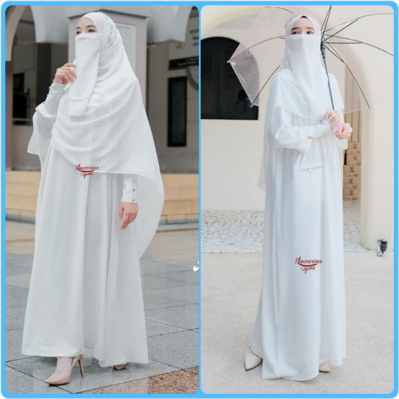 Jual Gamis ihram jilbab ihram haji dan umroh putih dan hitam | Shopee ...