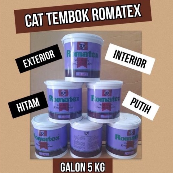 Jual Cat Tembok Romatex 5 kg Galon Putih Hitam Interior Exterior Anti ...