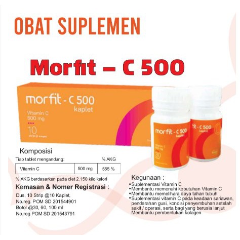Jual VITAMIN C MENJAGA DAYA TAHAN TUBUH MORFIT 500MG HARGA PER TABLET ...