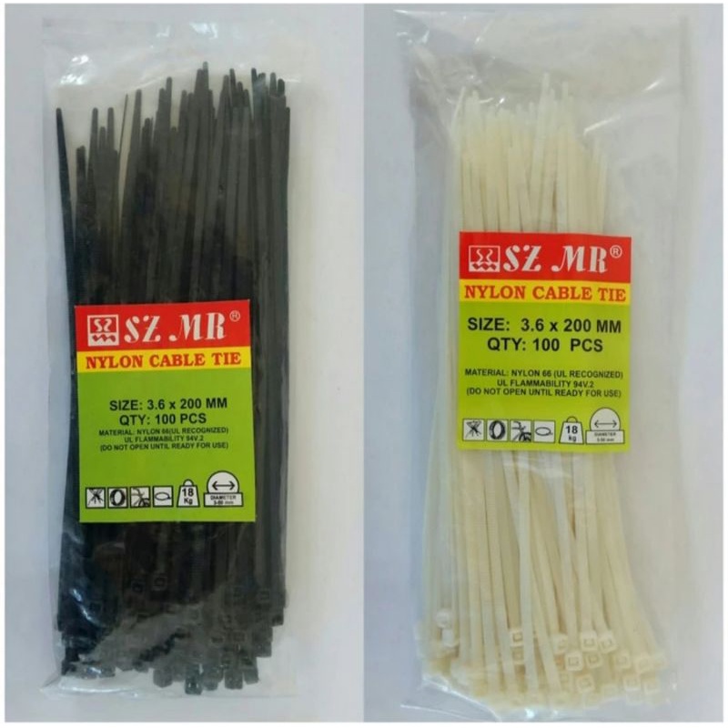 Jual Tali Tis Kabel Ties Tali ikat Krek 3,6x200mm Putih Hitam Klip ...