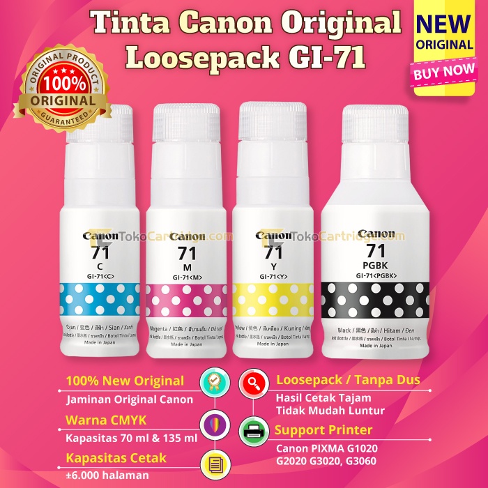 Jual Tinta Canon Original Loosepack GI-71 GI71 Refill Ink Printer PIXMA ...