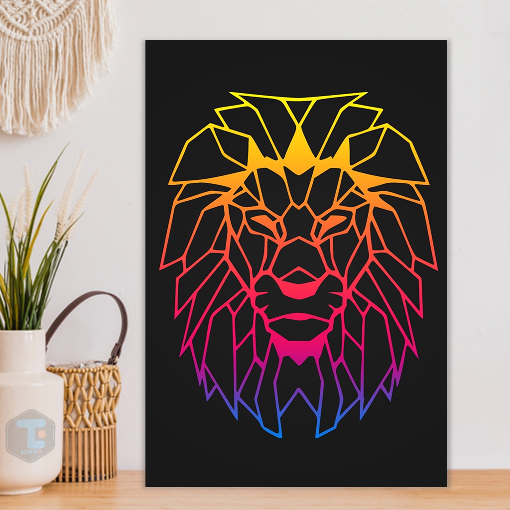 Jual Hiasan Dinding Singa Geometric Poster Lion Pajangan Kayu Walldecor ...
