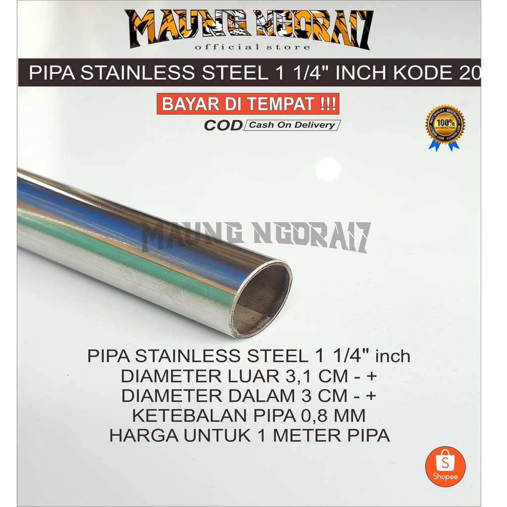 Jual Pipa stainless steel / Pipa 1 1/4" x 1Mtr Bulat Stainless steel / Pipa bulat 1meter ...
